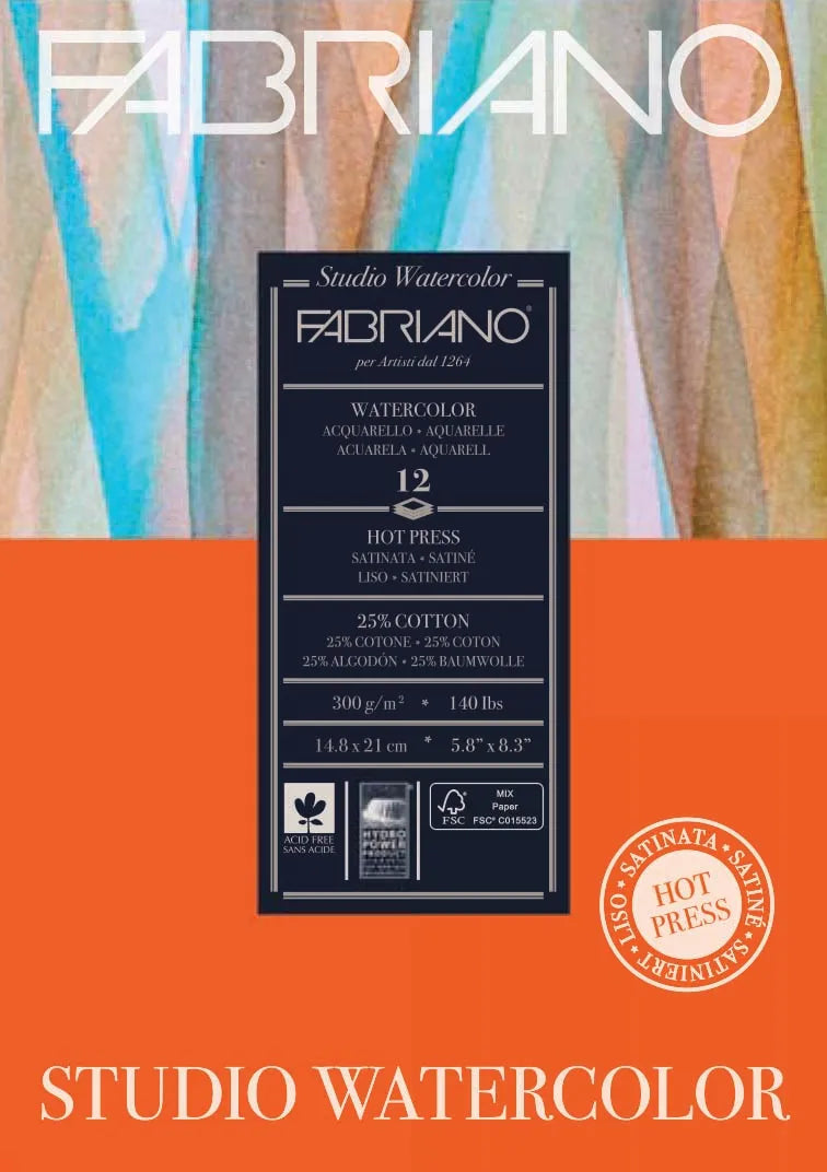 Fabriano Studio Watercolour 300gsm Hot Pressed 12 Sheet Pads – The Ink Spot