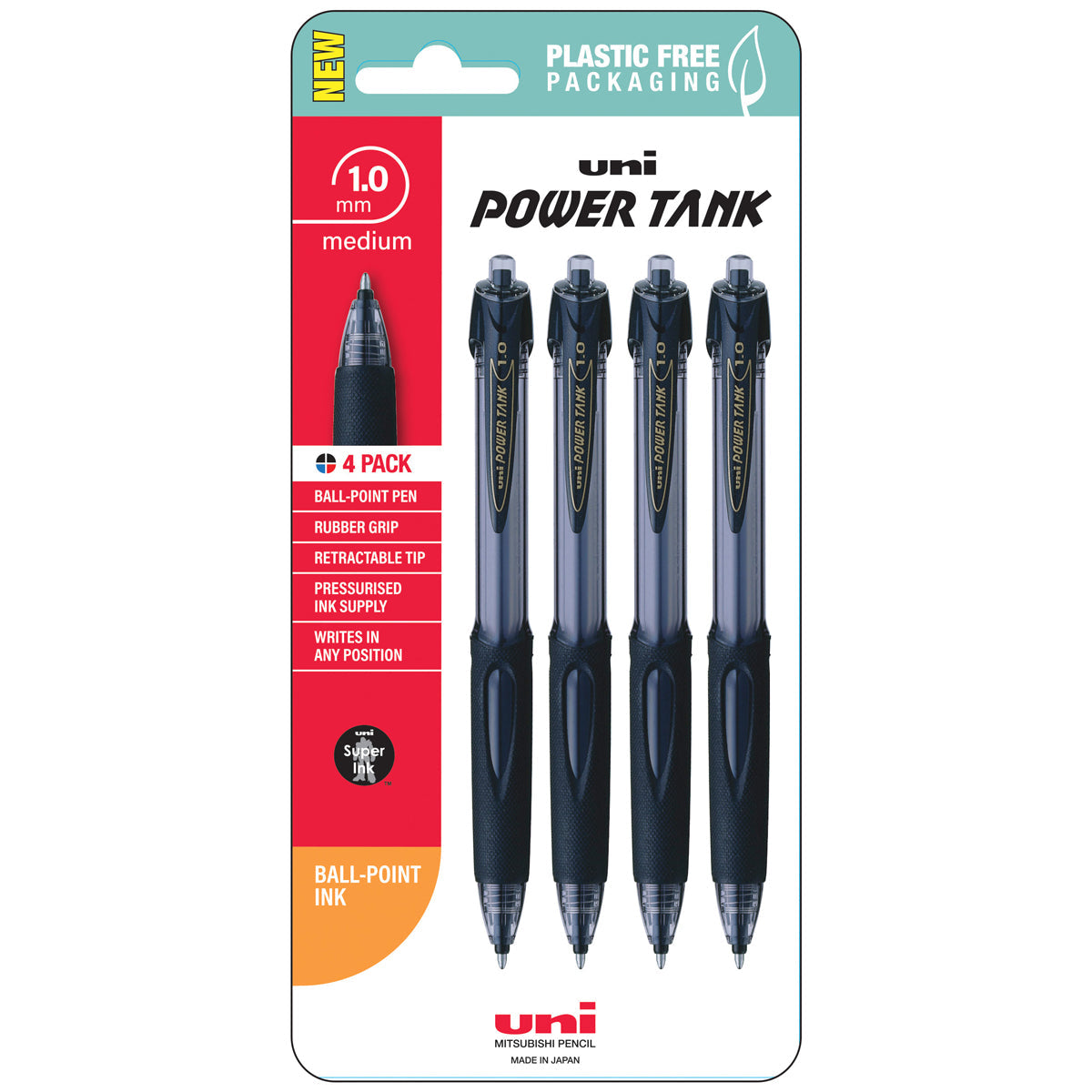 Uni PowerTank 1.0mm Retractable Pens Set of 4 – The Ink Spot